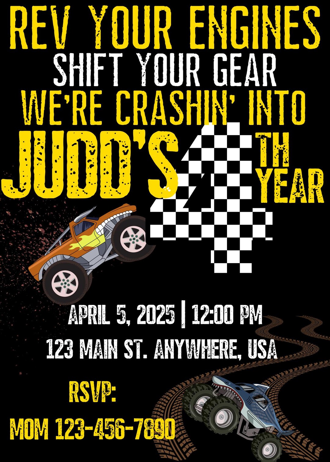 REV YOUR ENGINES! Monster Truck Birthday Invitation - Etsy