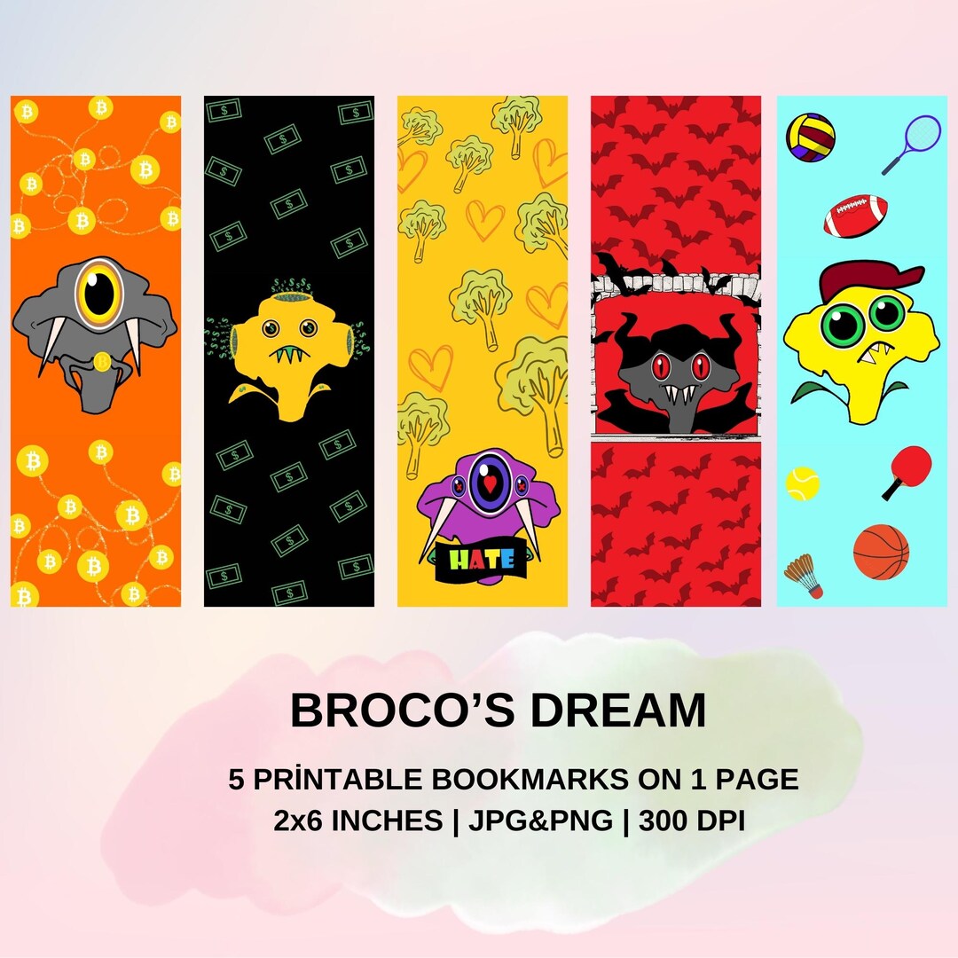 Broccoli Monster Bookmarks, Character Art Prints (digital Download) - Etsy