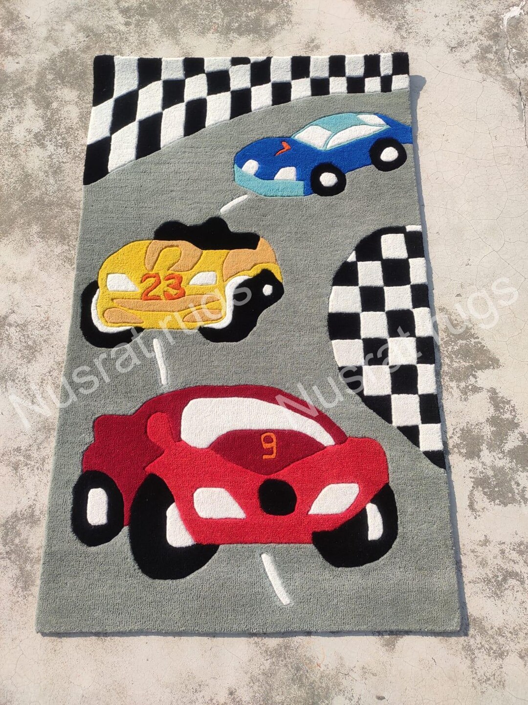 Hand-tufted Modern Racing Car Rug, Multi-colour, Grey Wool Rugs for ...