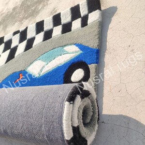 Hand-tufted Modern Racing Car Rug, Multi-colour, Grey Wool Rugs for ...