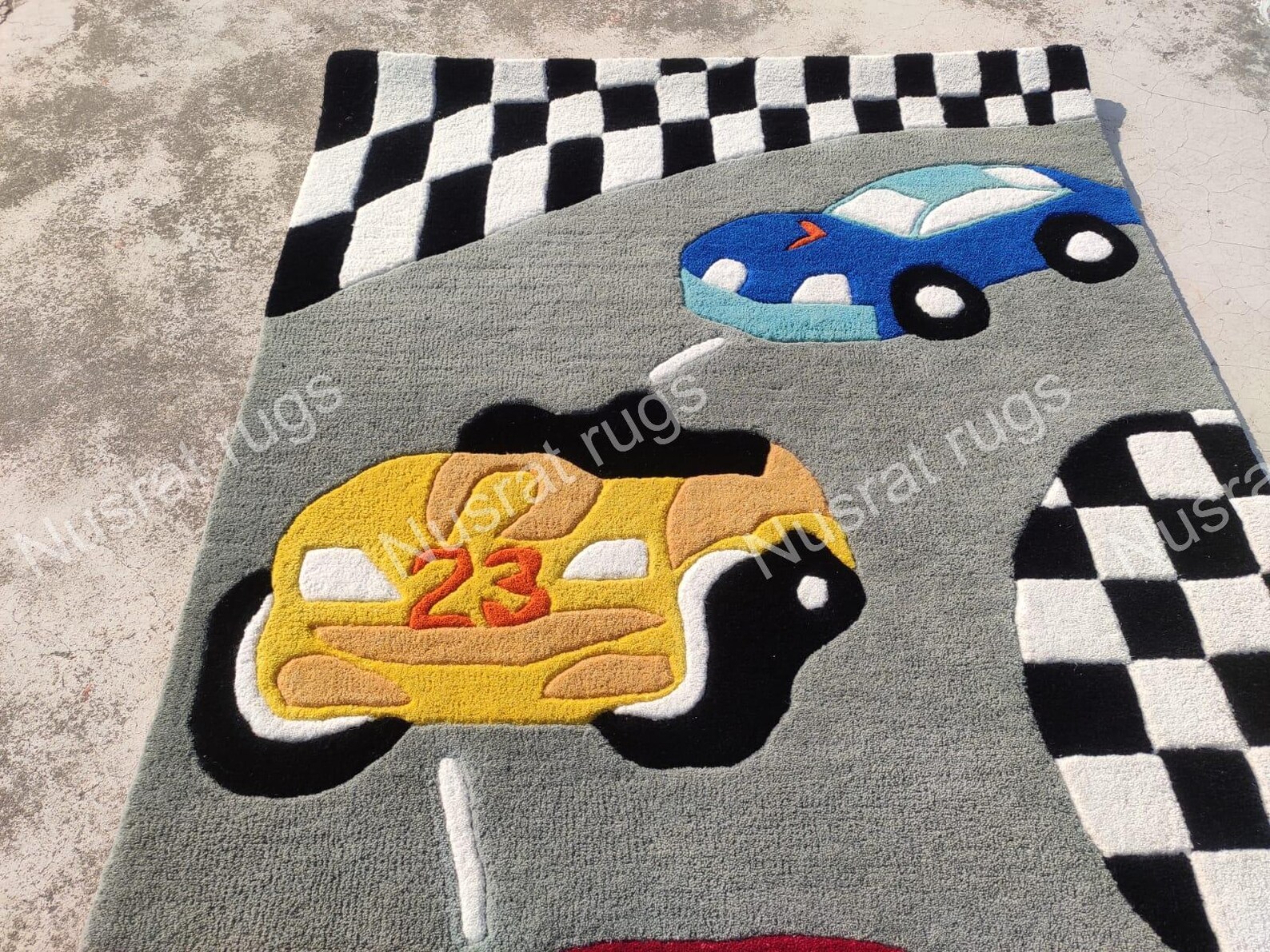Hand-tufted Modern Racing Car Rug, Multi-colour, Grey Wool Rugs for ...
