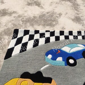 Hand-tufted Modern Racing Car Rug, Multi-colour, Grey Wool Rugs for ...