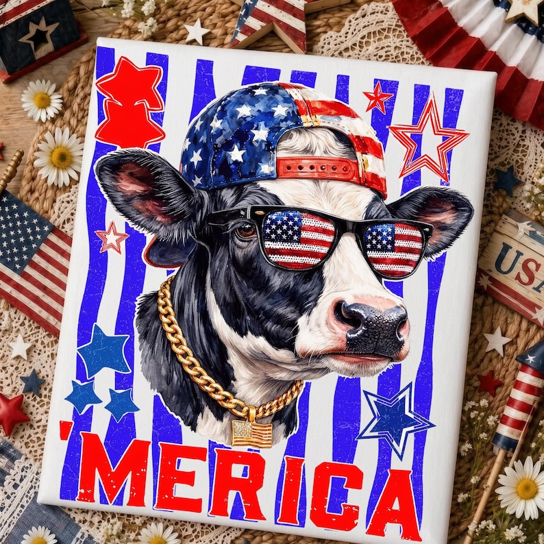 4th of July Cow PNG, Patriotic Merica Cow Clipart, Cool American Cow ...