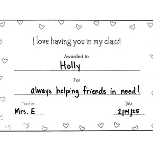 Valentine's Day Classroom Award in Color and Black and White - Etsy