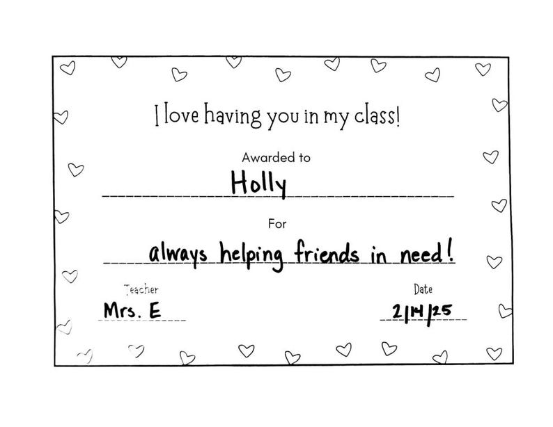 Valentine's Day Classroom Award in Color and Black and White - Etsy