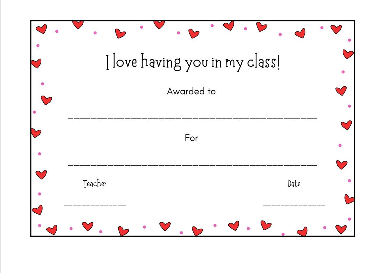 Valentine's Day Classroom Award in Color and Black and White - Etsy