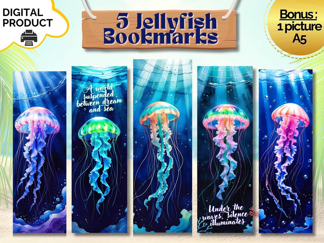 Printable Jellyfish Bookmarks. Ocean, Summer, and Sea Collection in PDF ...