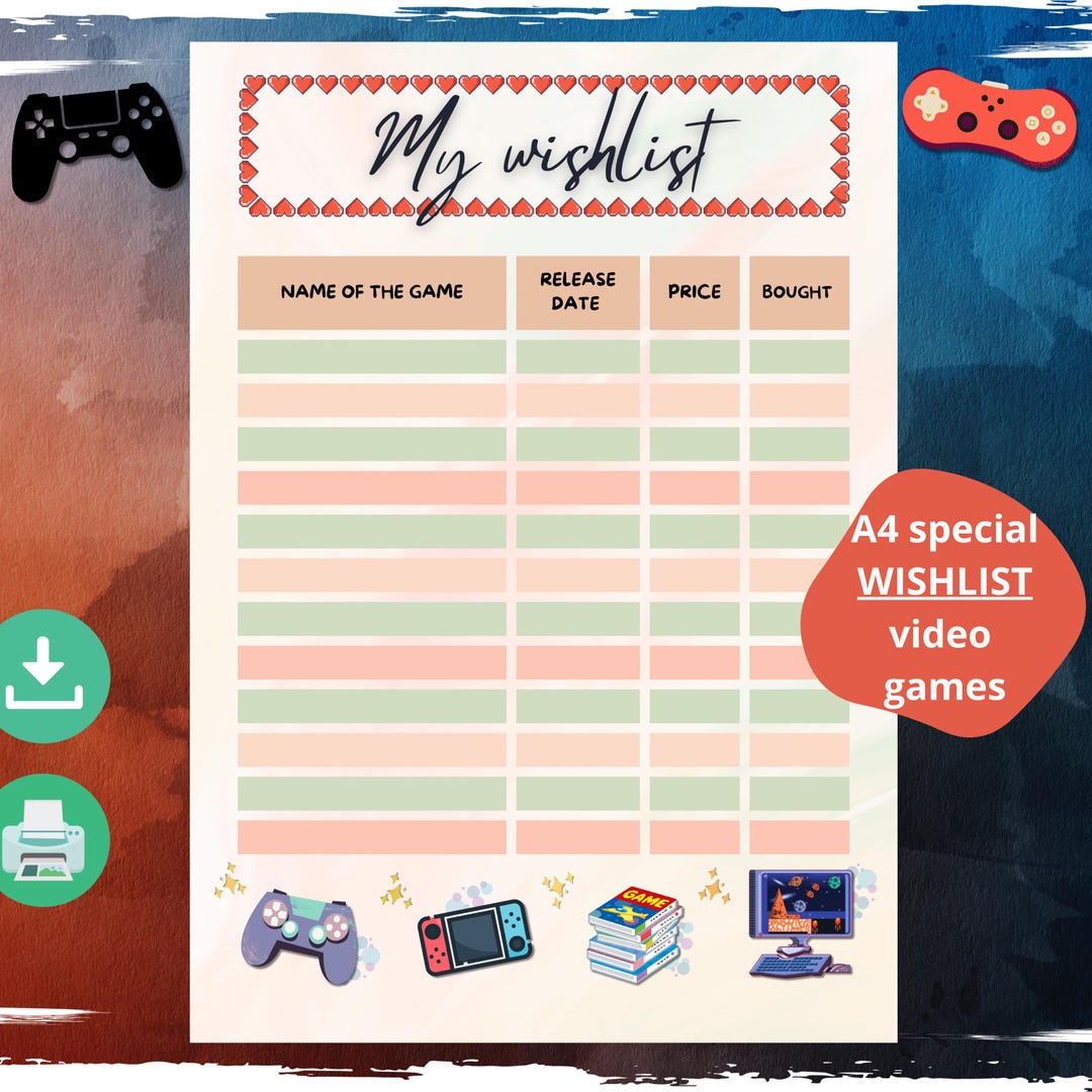 A4 Video Game Wishlist – Printable List to Track Your Purchases ...