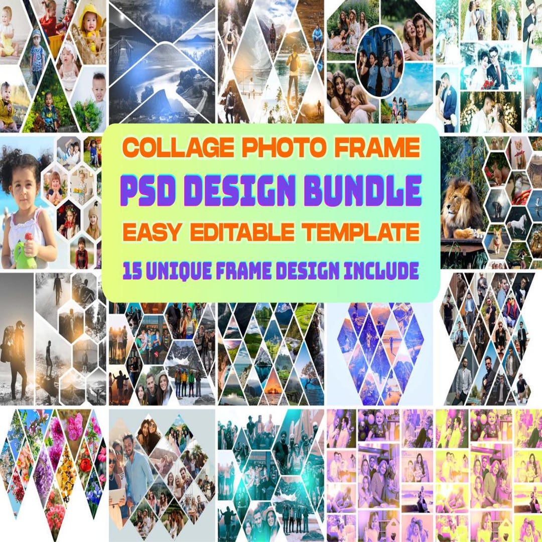 15 Collage Photo Frame Bundle | Digital Picture Frame Templates ...