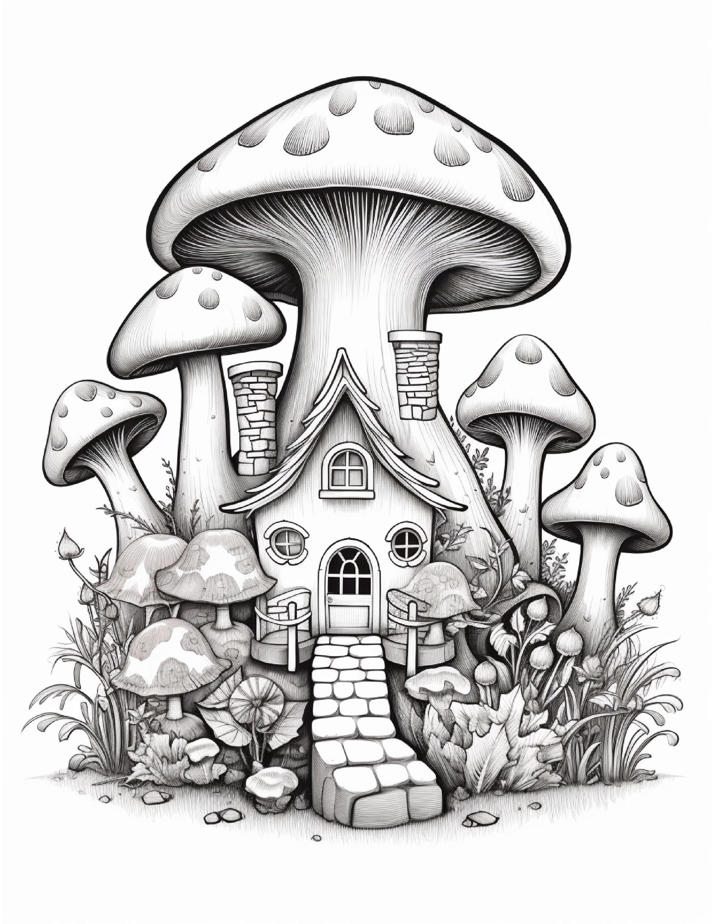 100 Mushroom House Coloring Pages - Whimsical Adult Coloring Book ...
