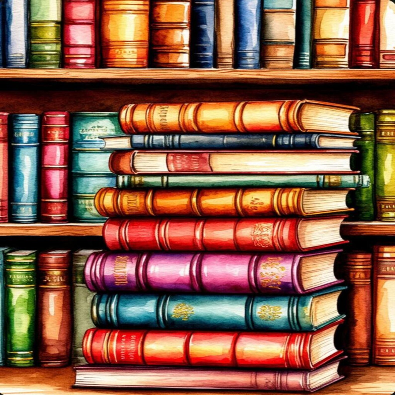 Vintage Library Bookshelf Paper Patterns | Digital Download Book ...