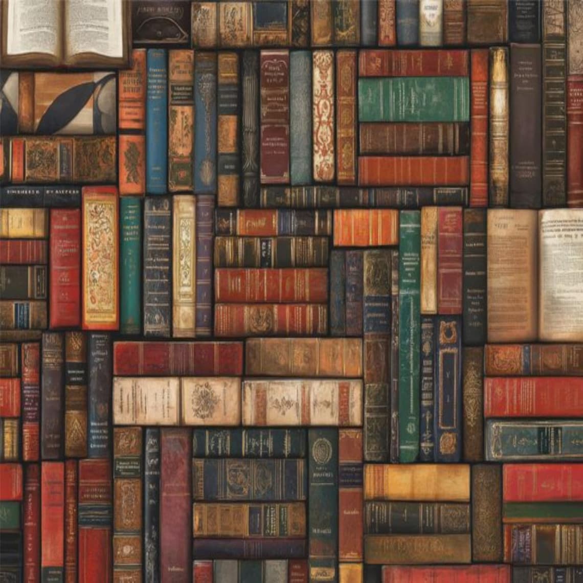 Vintage Library Bookshelf Paper Patterns | Digital Download Book ...