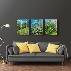 Wildflower Painting Forest Road Lush Greenery Pine Trees Sunny ...