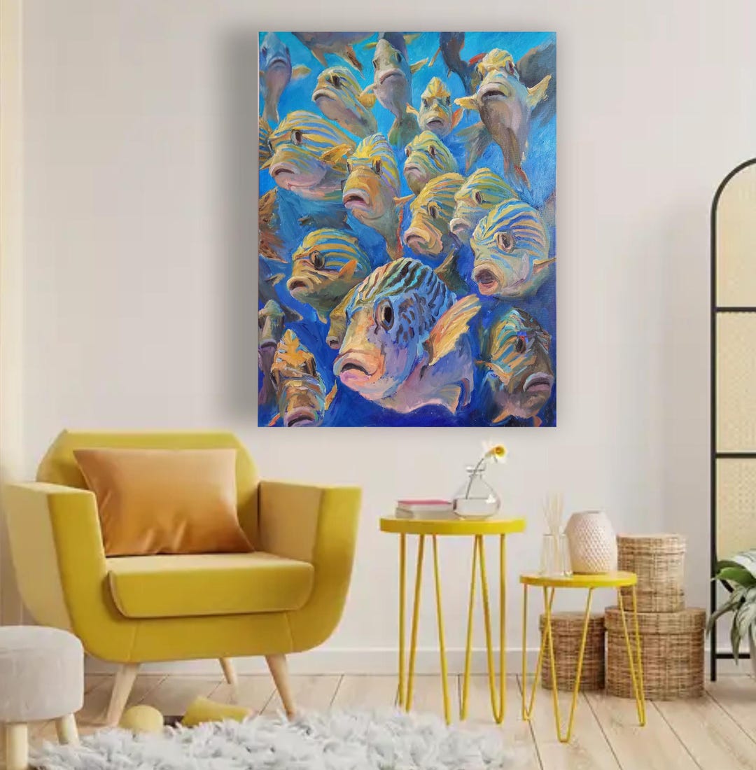 Fish Painting Original Oil Painting for Gift for Wall Decor Creative ...