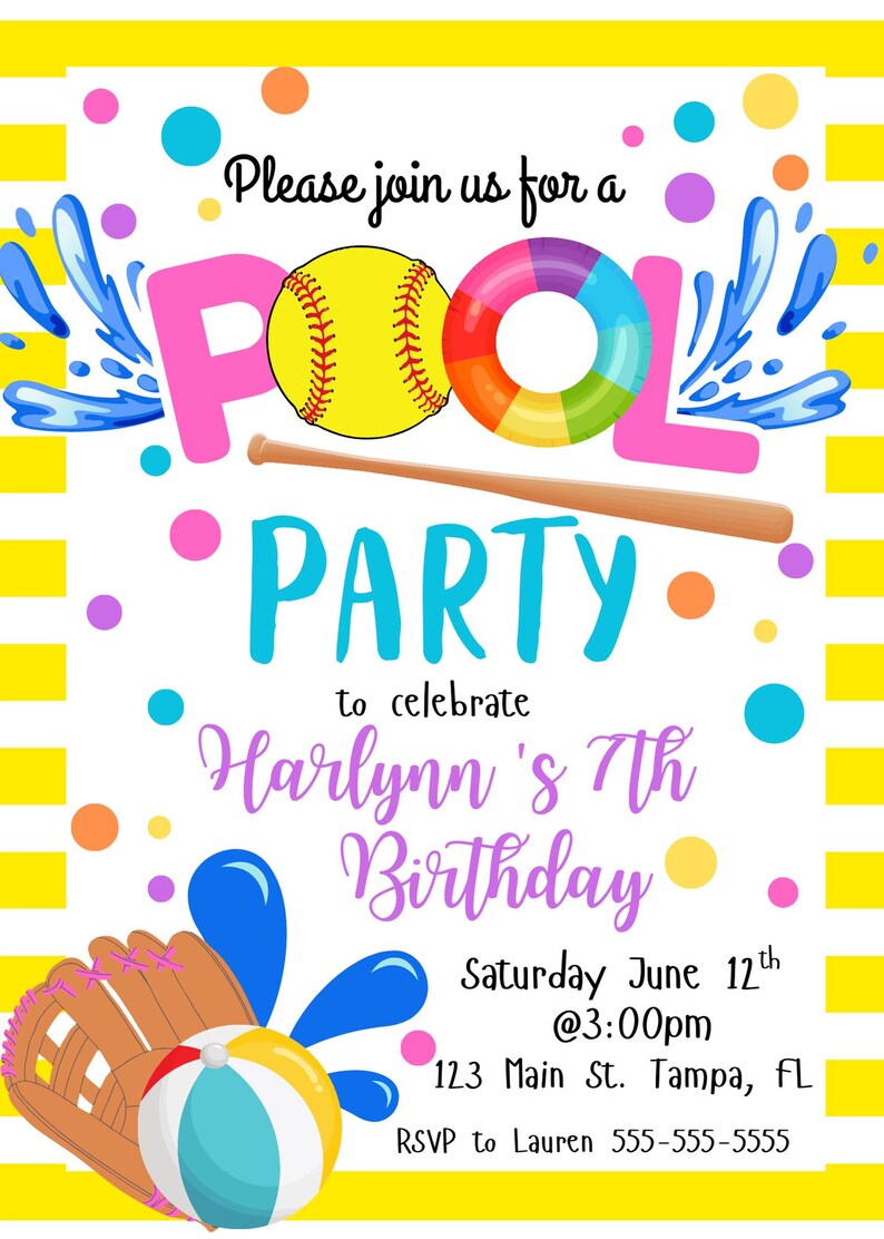 Softball Pool Party Invitation - Etsy