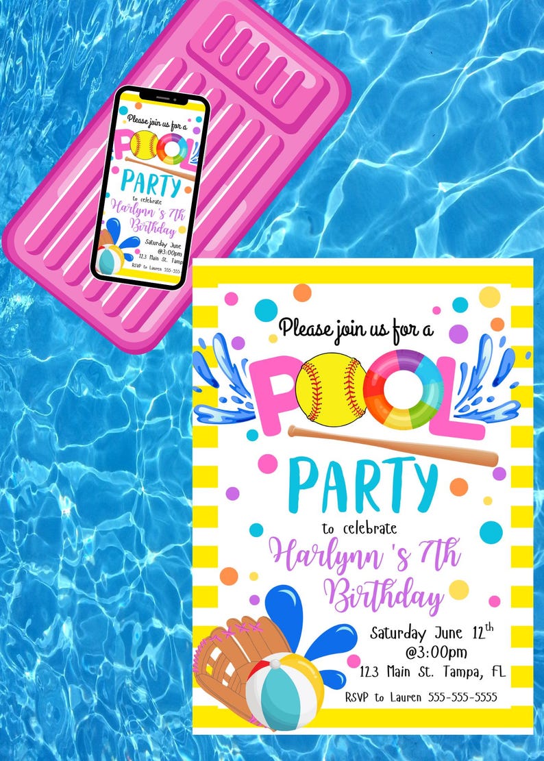 Softball Pool Party Invitation - Etsy