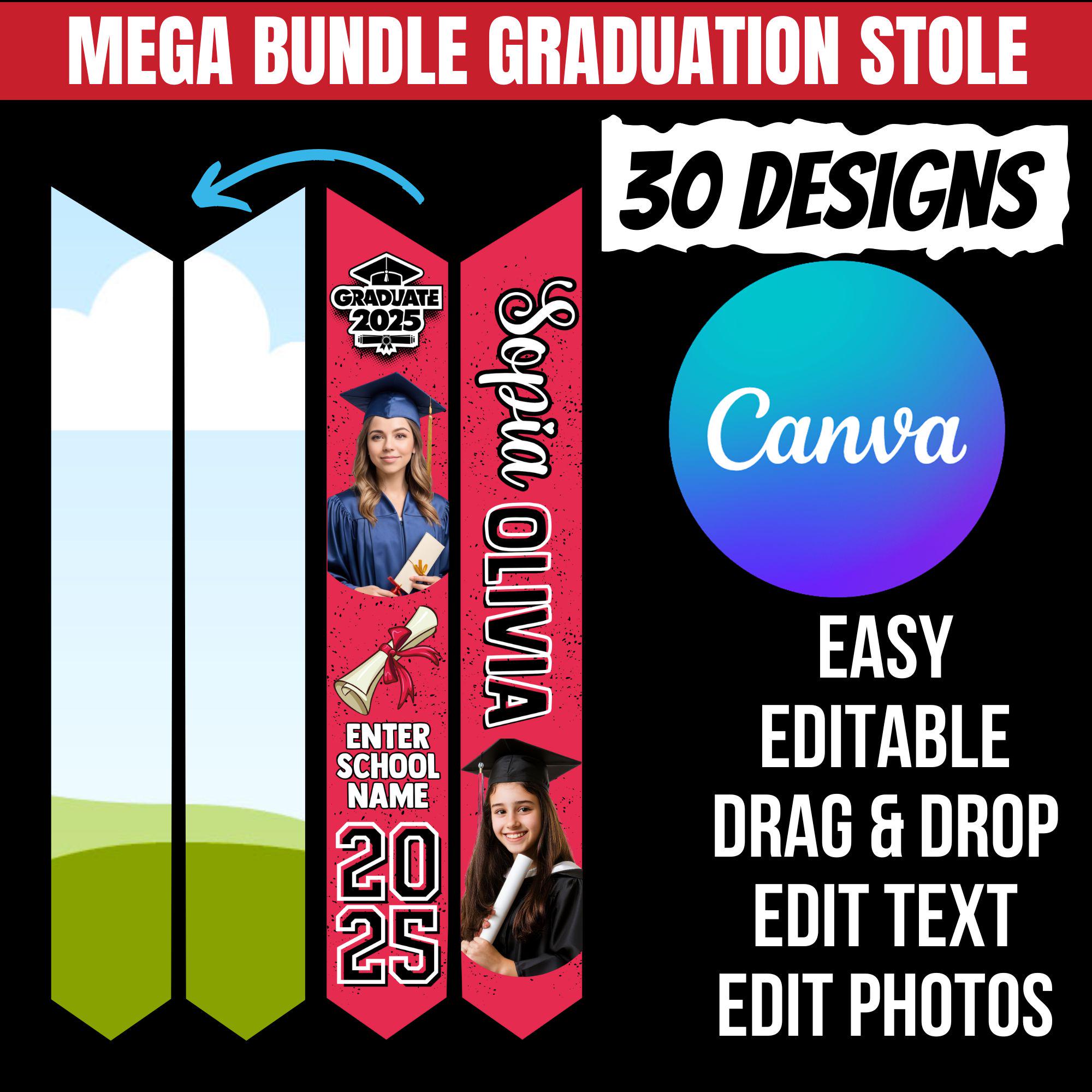 Graduation Stole Sublimation 2025 Canva Editable Bundle, Graduation ...