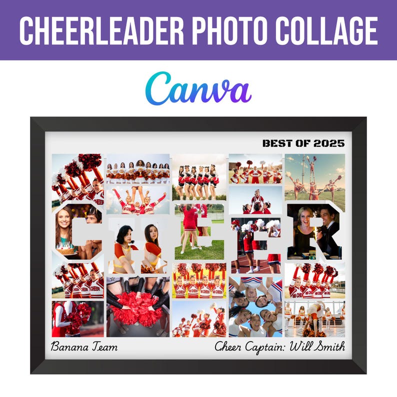 Cheerleader Photo Collage Canva Frame Template, Editable Cheerleading ...