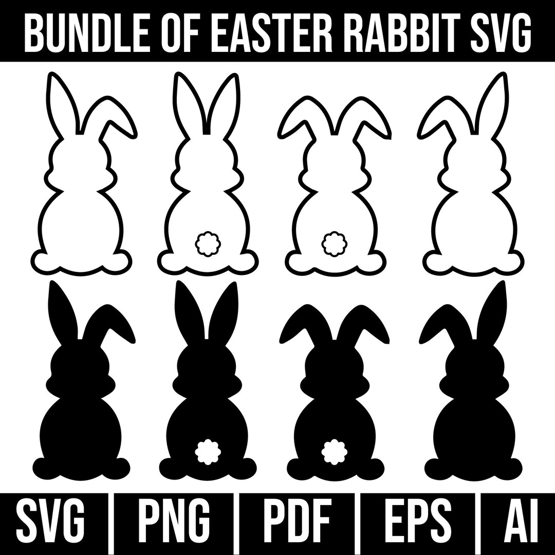 Easter Bunny Outline SVG Bundle, Bunny Silhouette Shape Set, Rabbit ...