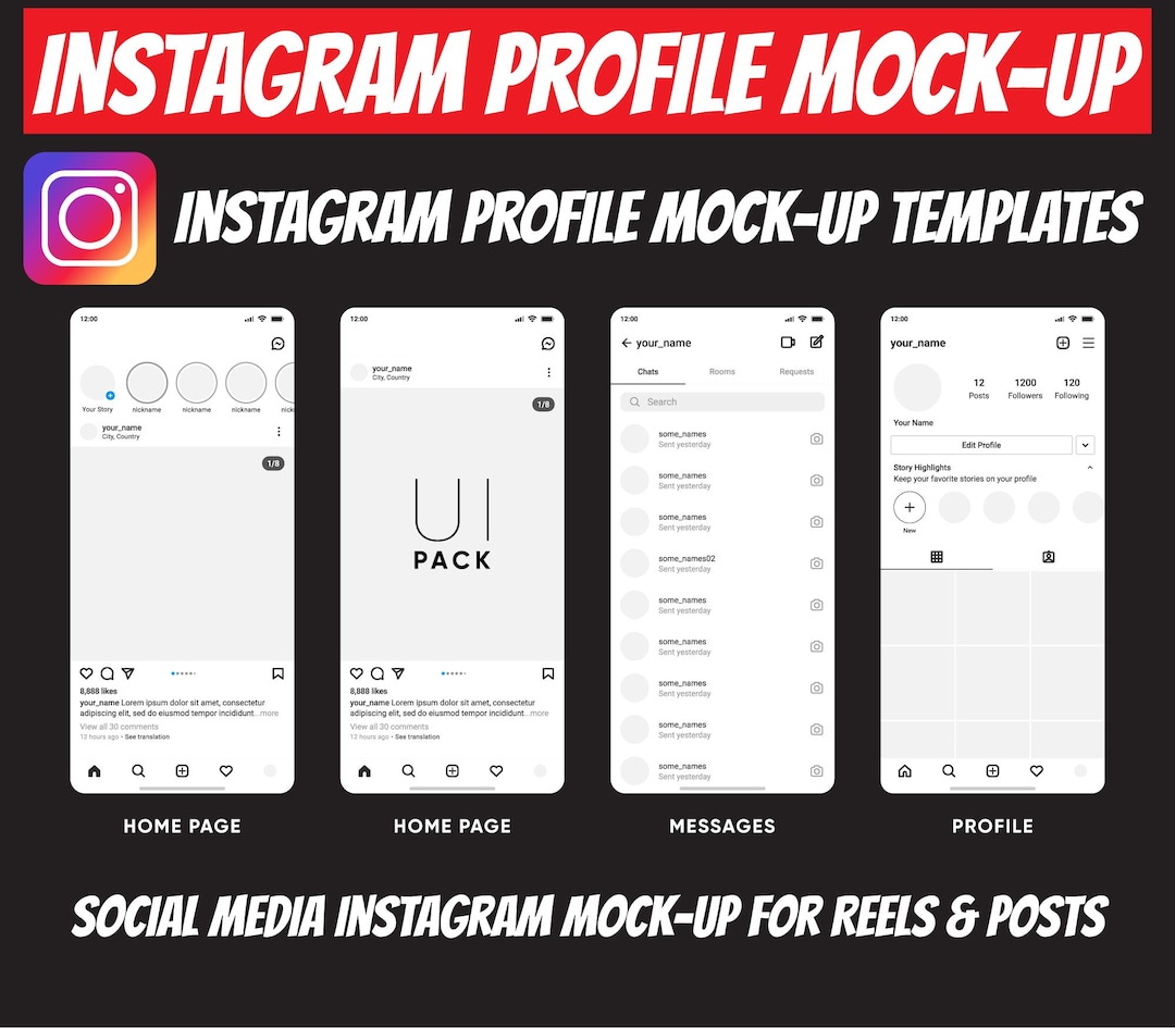 Instagram Profile Mock-up Editable Templates, Social Media Instagram ...