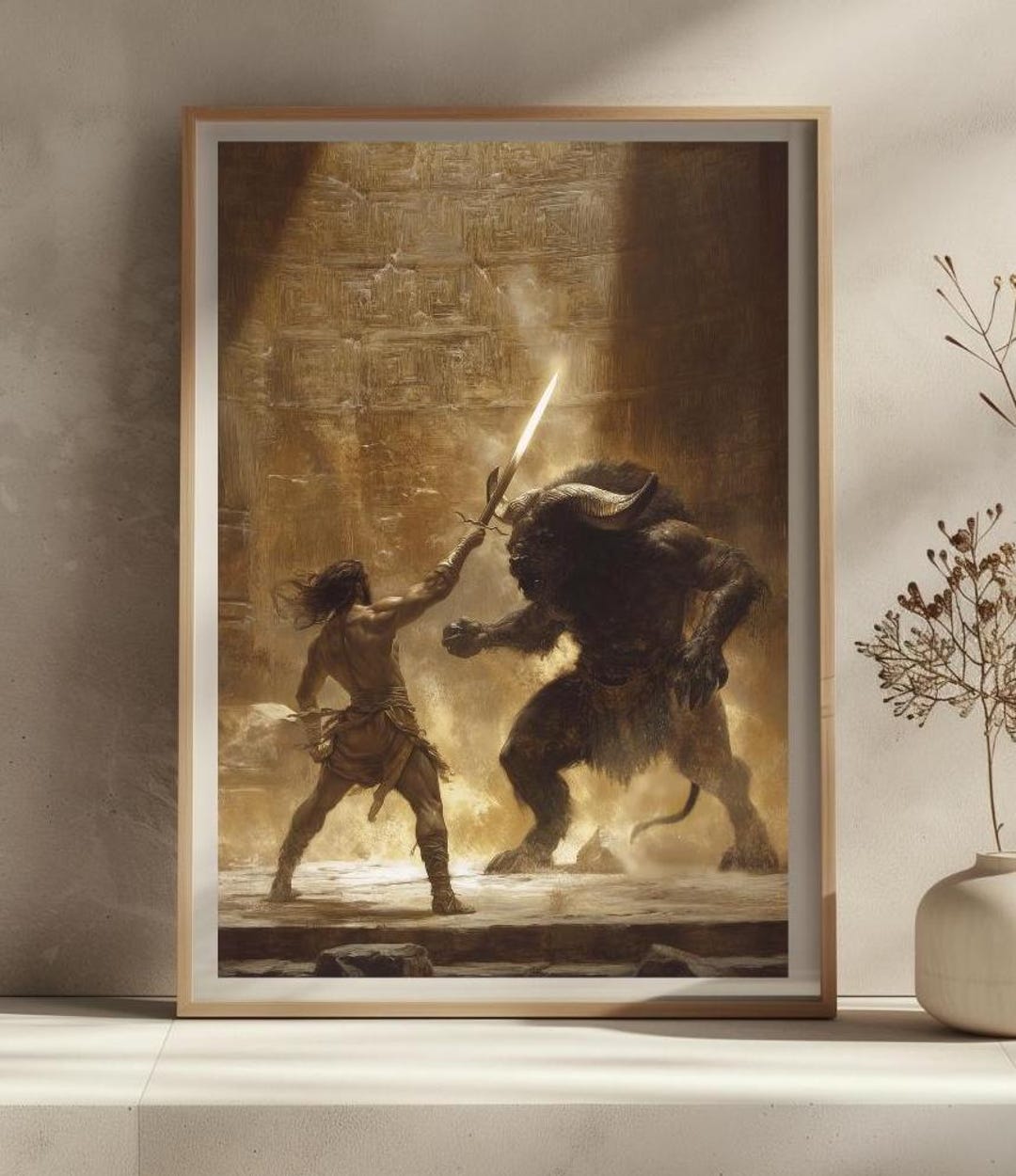 Theseus Wall Art | Fight With the Minotaur | A Realistic Picture ...