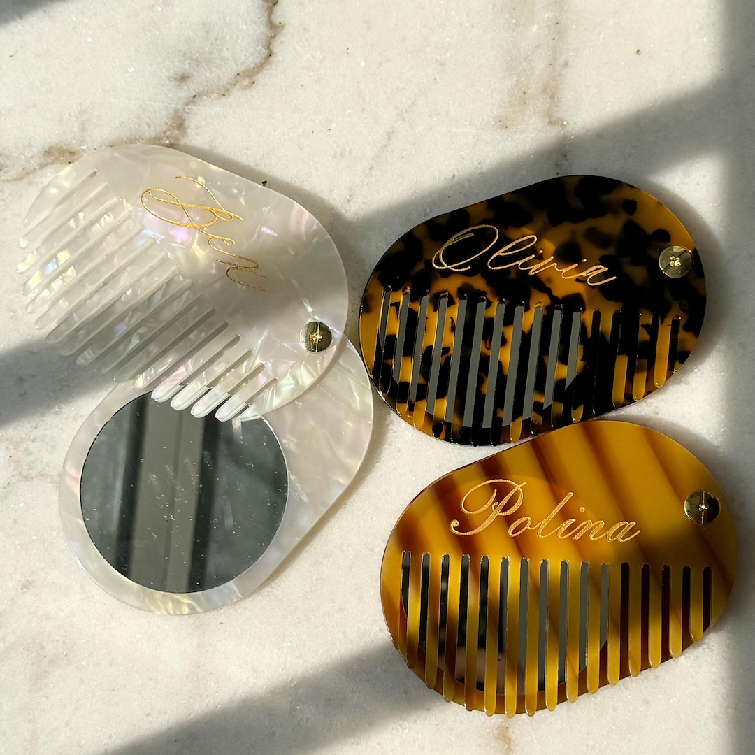 Personalized Engraved Comb With Mirror, Custom Compact Mirror, Travel ...