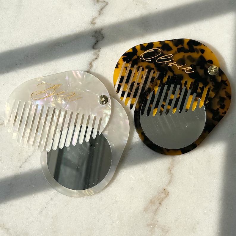 Personalized Engraved Comb With Mirror, Custom Compact Mirror, Travel ...