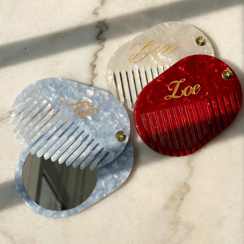 Personalized Engraved Comb With Mirror, Custom Compact Mirror, Travel ...
