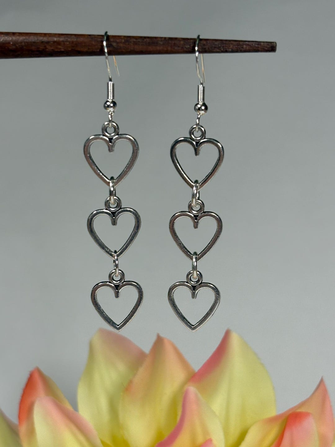 Silver Heart Chain Dangle Earrings, Hypoallergenic - Etsy