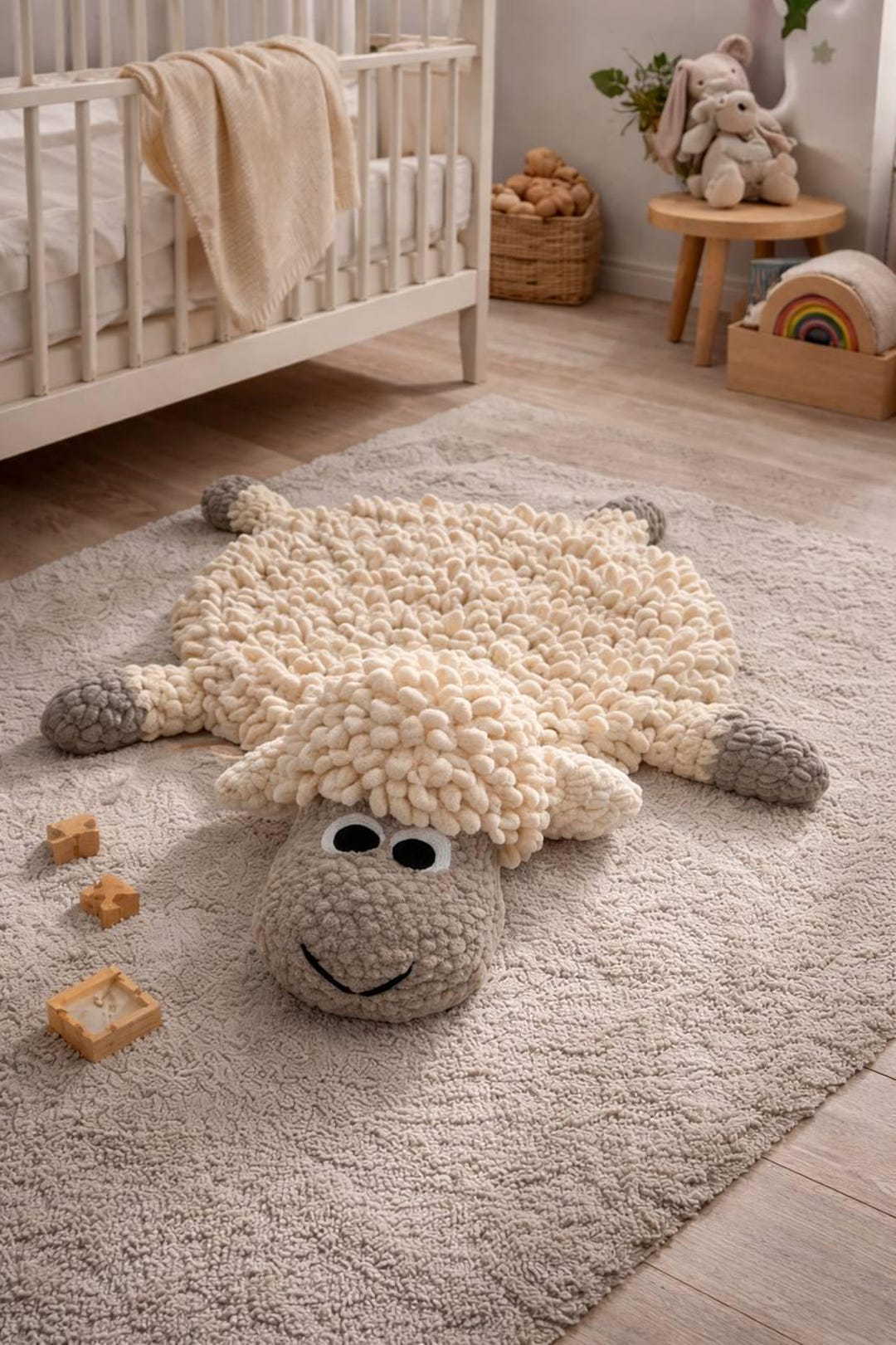 Lamb Rug for Kids Room, Sheep Shaped Nursery Rug, Soft Plush Baby Play ...