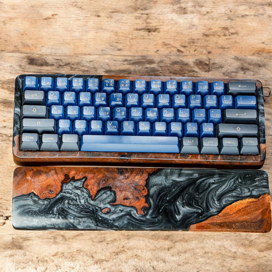Modern Wood Resin Keyboard Case & Wrist Rest, Black Epoxy Walnut Combo ...