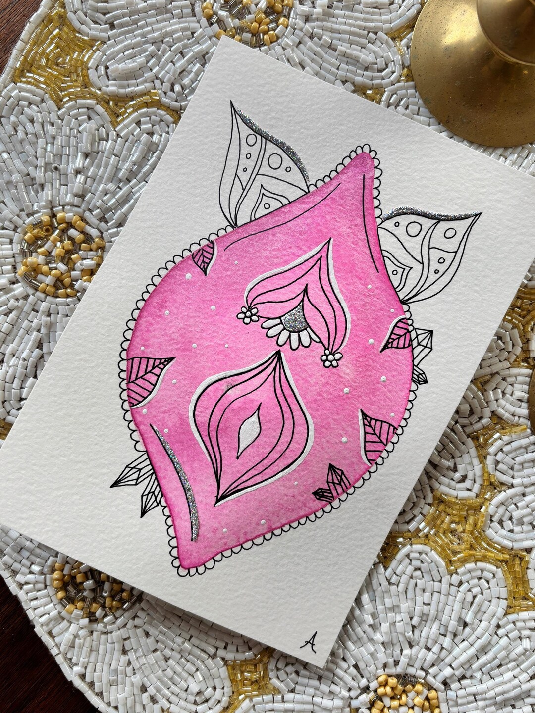 Pink Watercolor Yoni Painting With Glittery Butterfly Wings Handmade ...