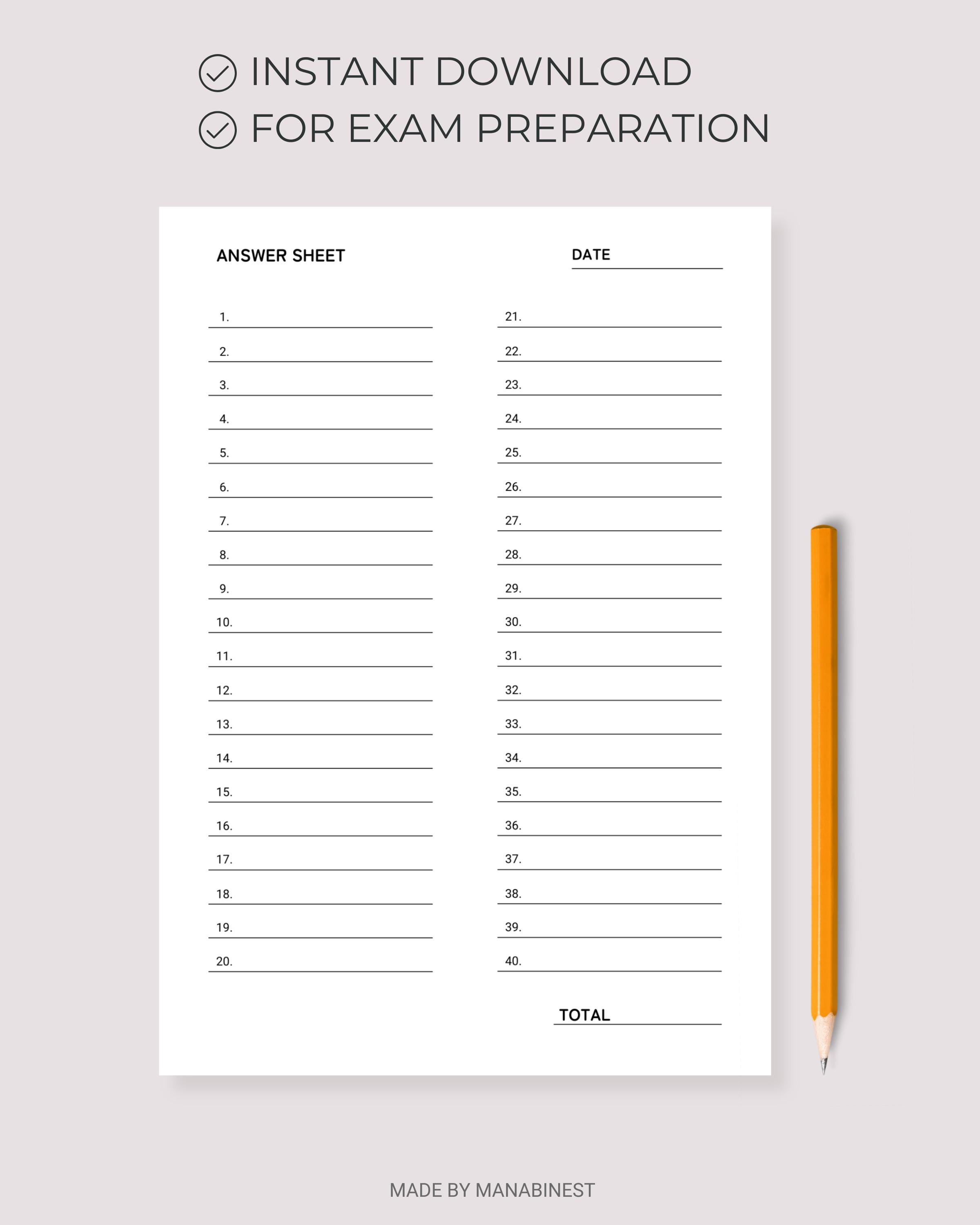 Practice Test Answer Sheet | Printable | IELTS Exam Preparation | 40 ...