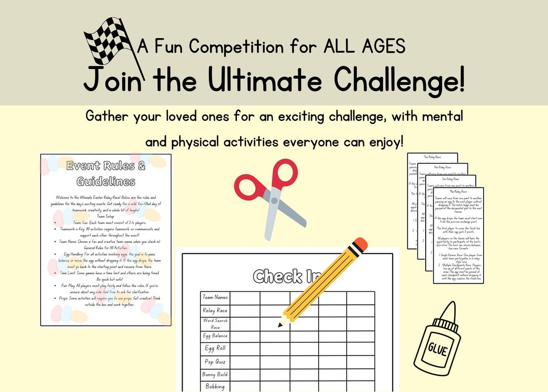 Family Fun Challenge Printable: Mental & Physical Games for All Ages ...