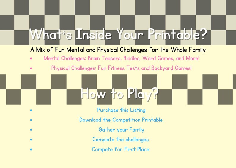 Family Fun Challenge Printable: Mental & Physical Games for All Ages ...