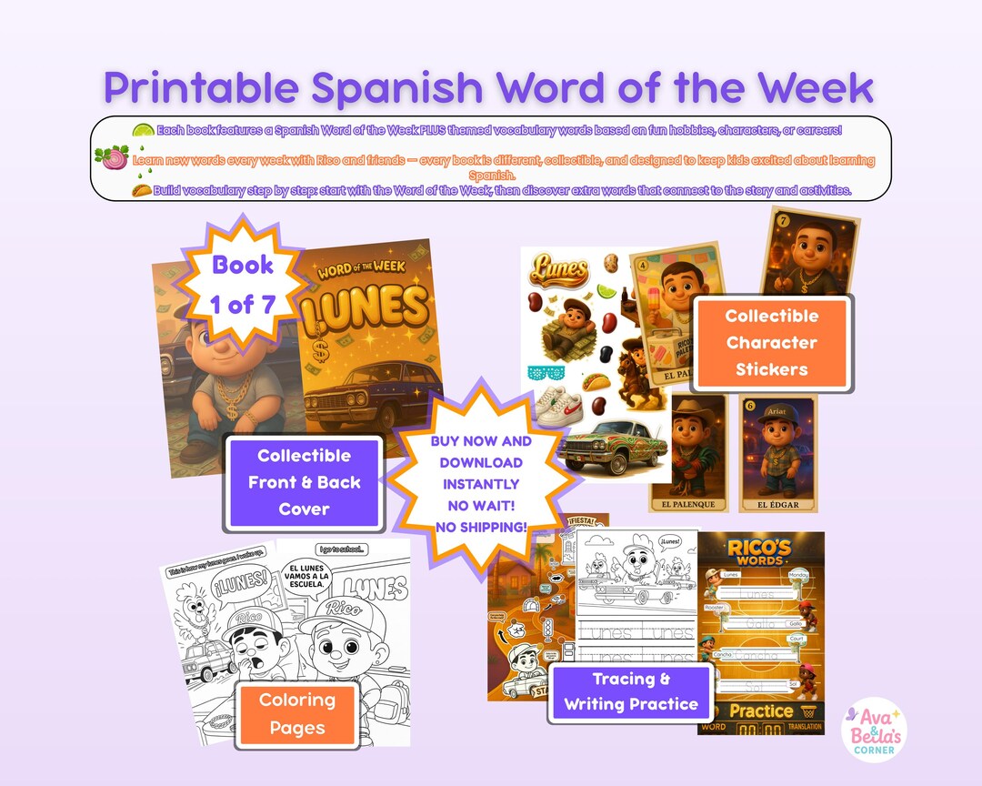 Spanish Learning Printable for Kids – Word of the Week “lunes” Activity ...