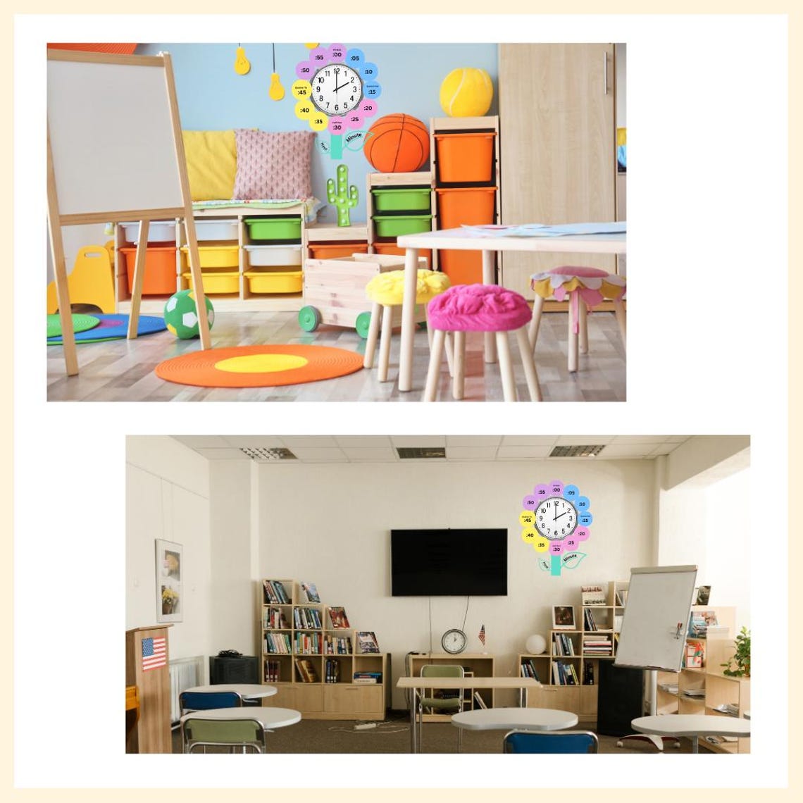 Clock Labels Telling Time Flower Clock - Etsy