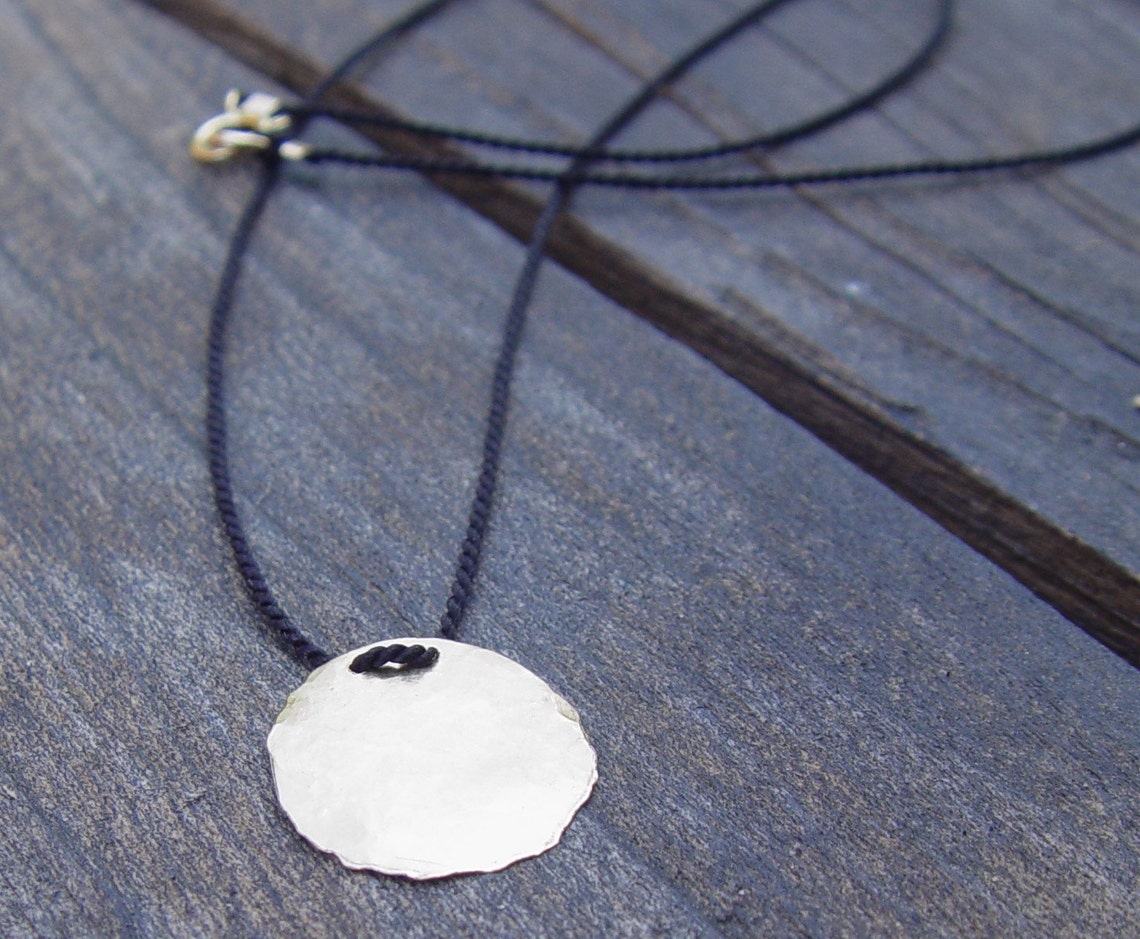 Organic Disc Pendant on A Black Silk Necklace Delicate Gold - Etsy
