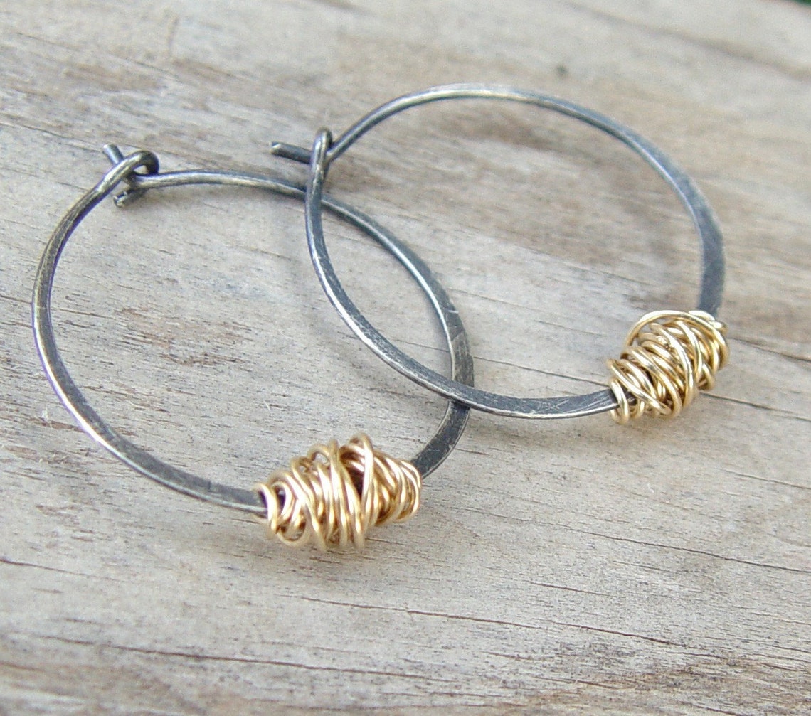 Silver and Gold Hoops, Oxidized Sterling Silver and 14kt Gold Filled ...