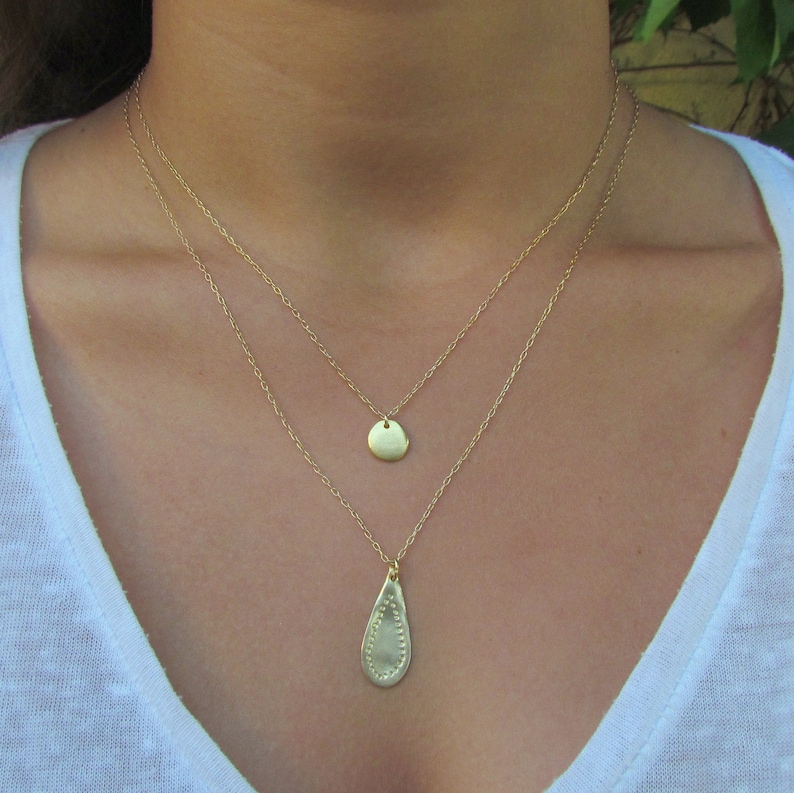 Gold Pebble Necklace, Simple Gold Necklace, Gold Disc Necklace, Small ...
