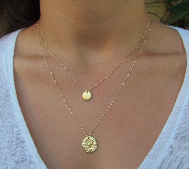 Gold Pebble Necklace, Simple Gold Necklace, Gold Disc Necklace, Small ...