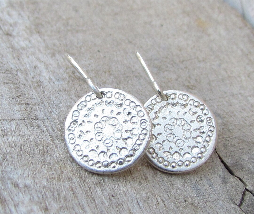 Silver Disc Earrings, Sterling Silver Earring, Simple Silver Dangle ...