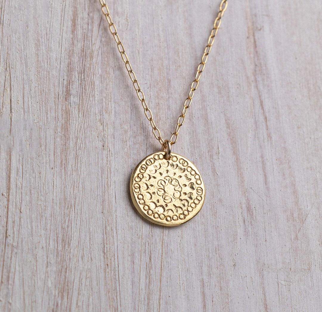 Gold Disc Necklace, Hammered Gold Disc Necklace, Simple Gold Necklace ...