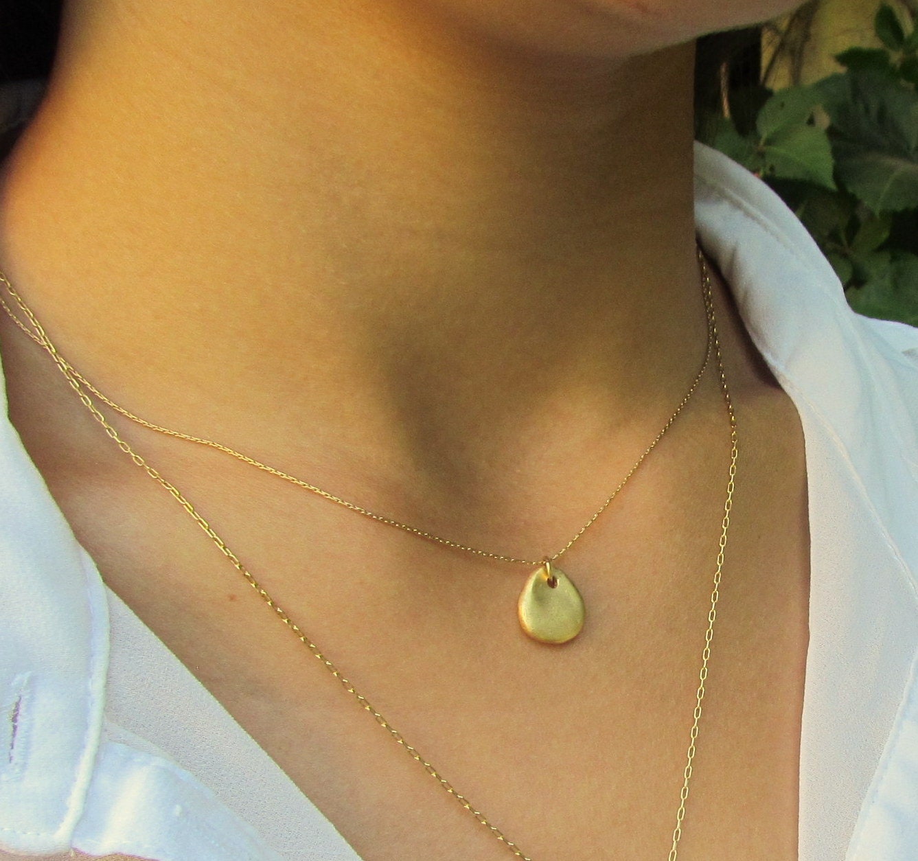 Gold Pebble Necklace, Simple Gold Necklace, Gold Necklace, Simple Gold ...