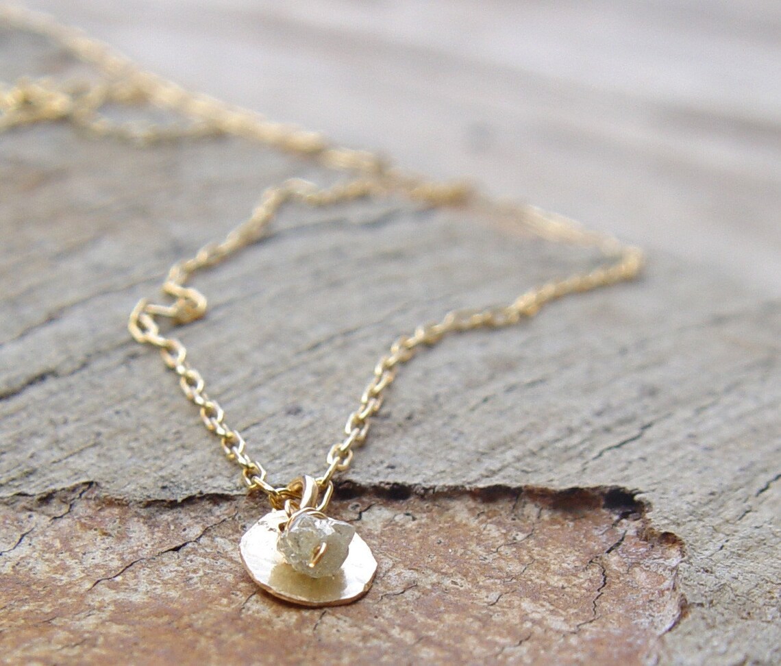 Raw Diamond Necklace Gold Necklace Unique Bridal Jewelry | Etsy