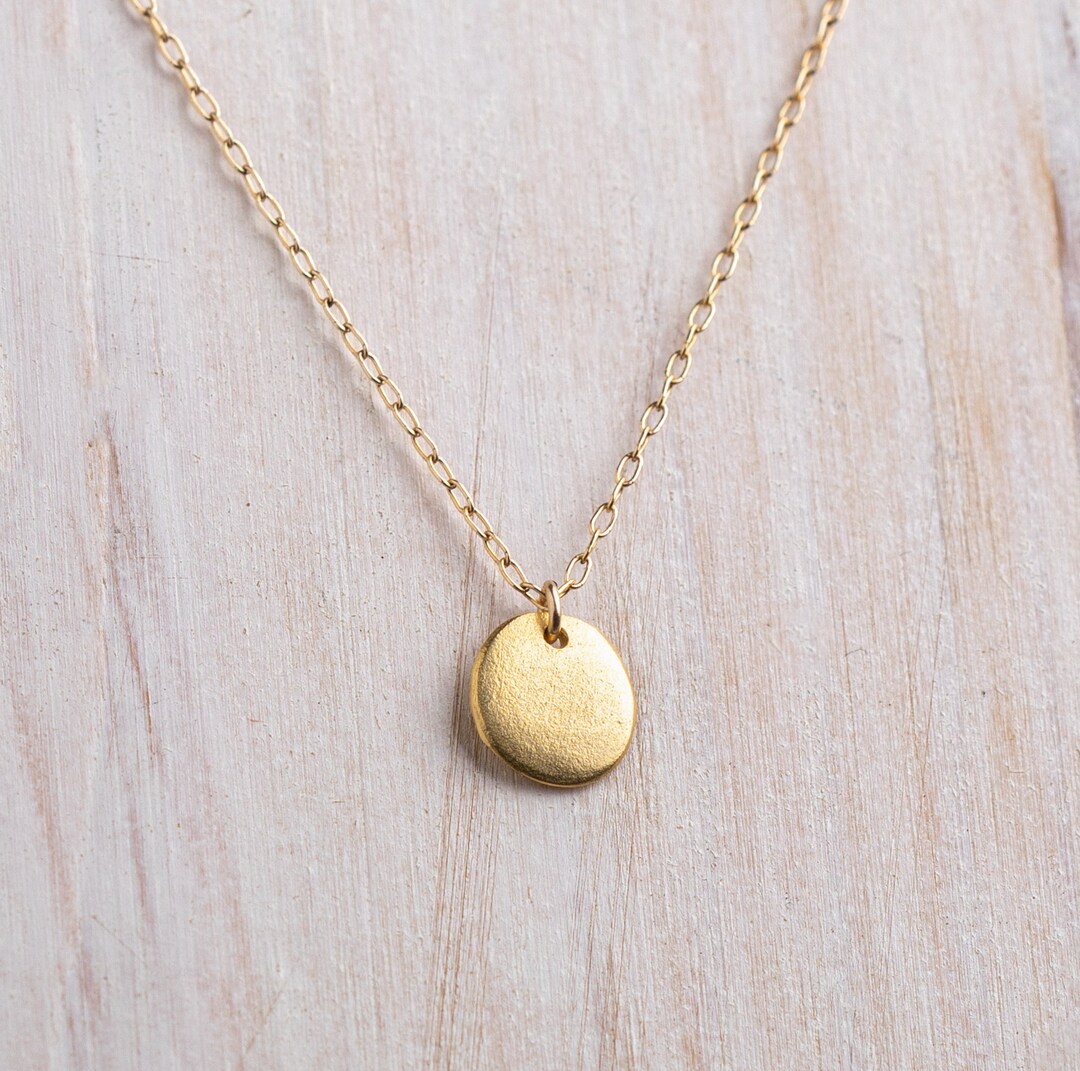 Gold Pebble Necklace, Simple Gold Necklace, Gold Disc Necklace, Small ...