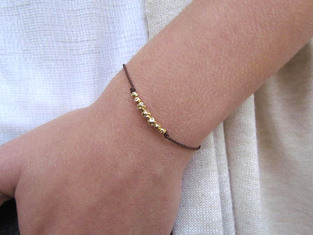 Brown Cord With Small Gold Filled Beads, Friendship Bracelet, Beaded ...