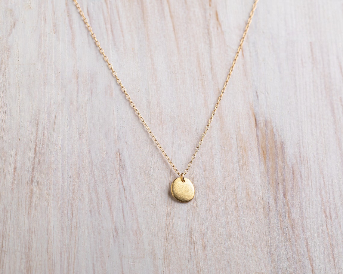 Gold Pebble Necklace Simple Gold Necklace Gold Disc | Etsy