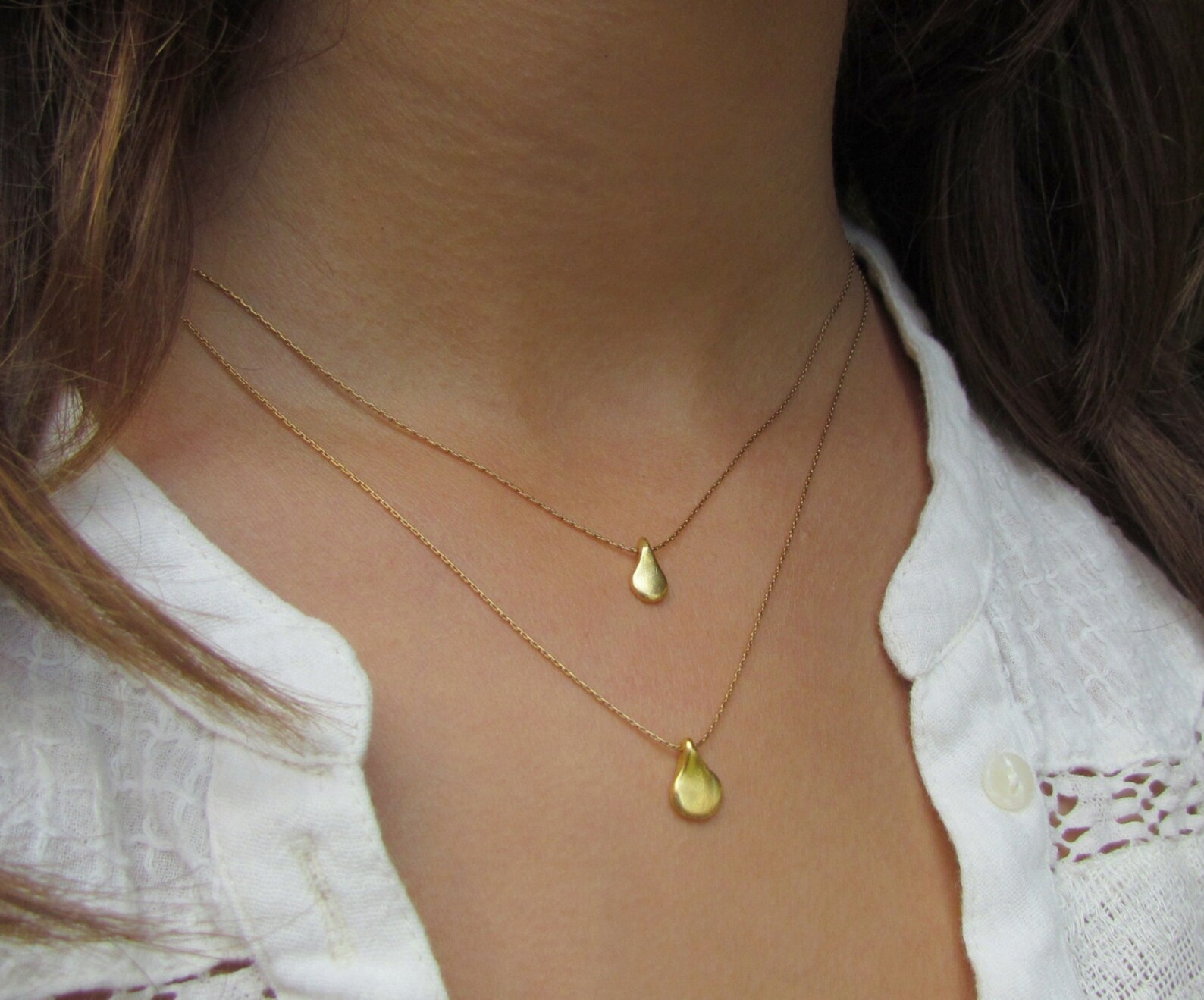 Two Layered Teardrop Necklaces Simple Gold Necklaces Gold | Etsy
