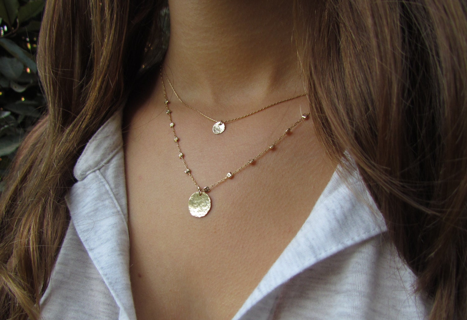 Gold Disc Necklace Hammered Gold Disc Necklace Delicate Gold - Etsy